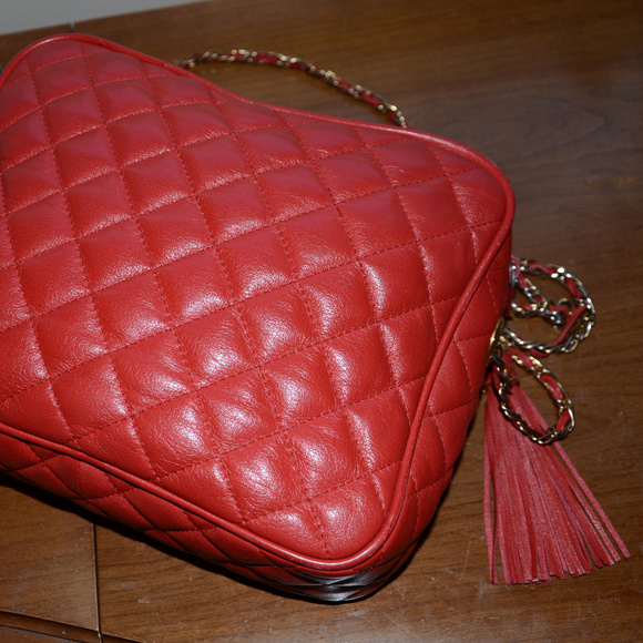 Vintage | Bags | Vintage Red Quilted Leather Tassel Bag Chain Strap ...